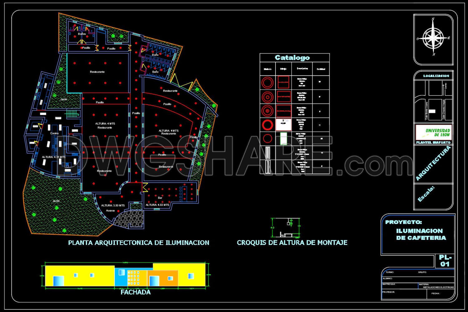 CAD drawing for the design of the lighting layout for a single-story ...
