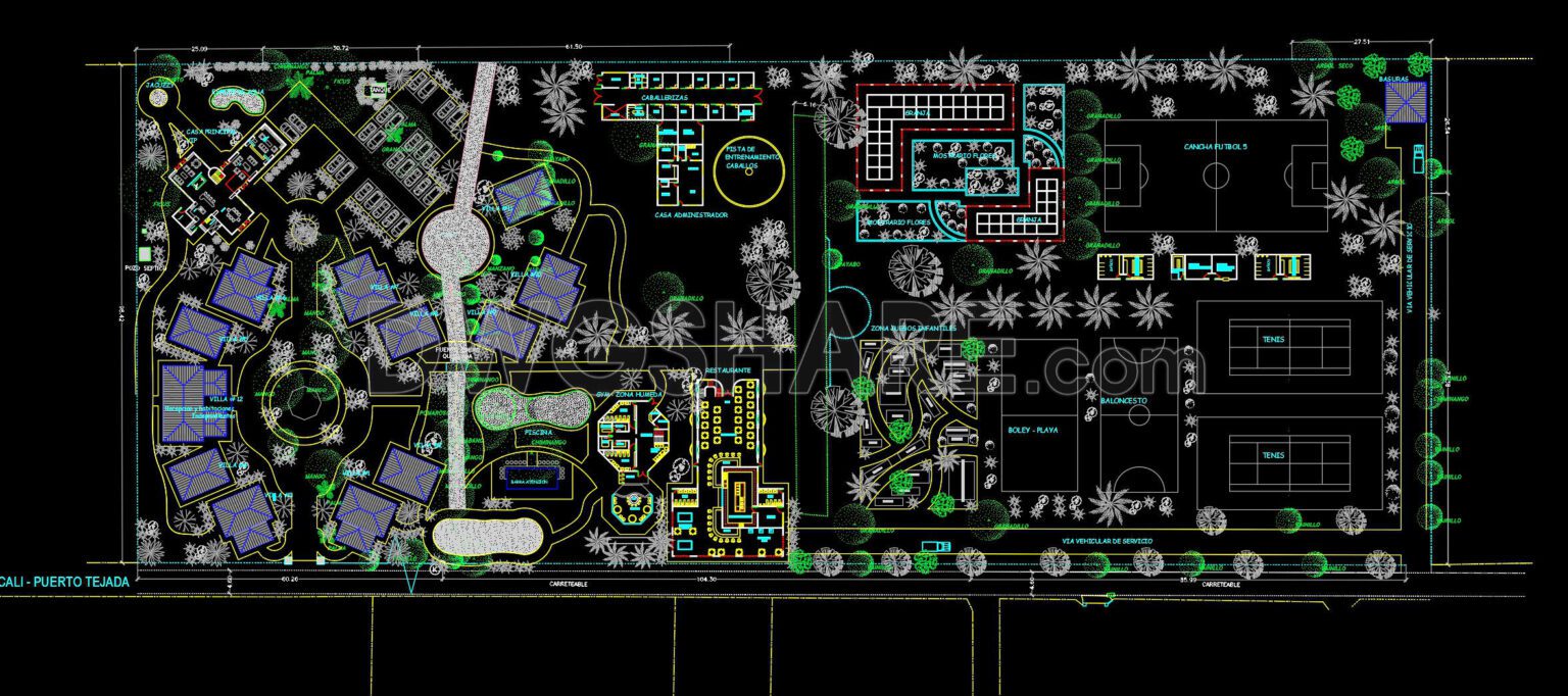 CAD drawing of the combined layout for a resort complex integrated with ...