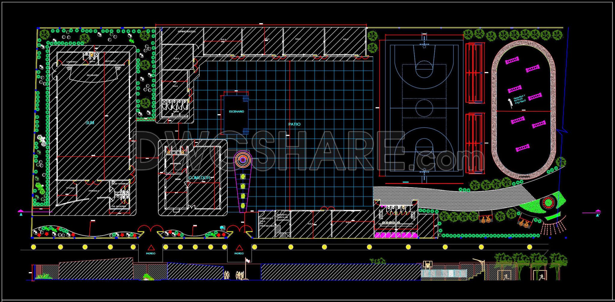Cad drawings of Recreational and Sports Center For Free Download