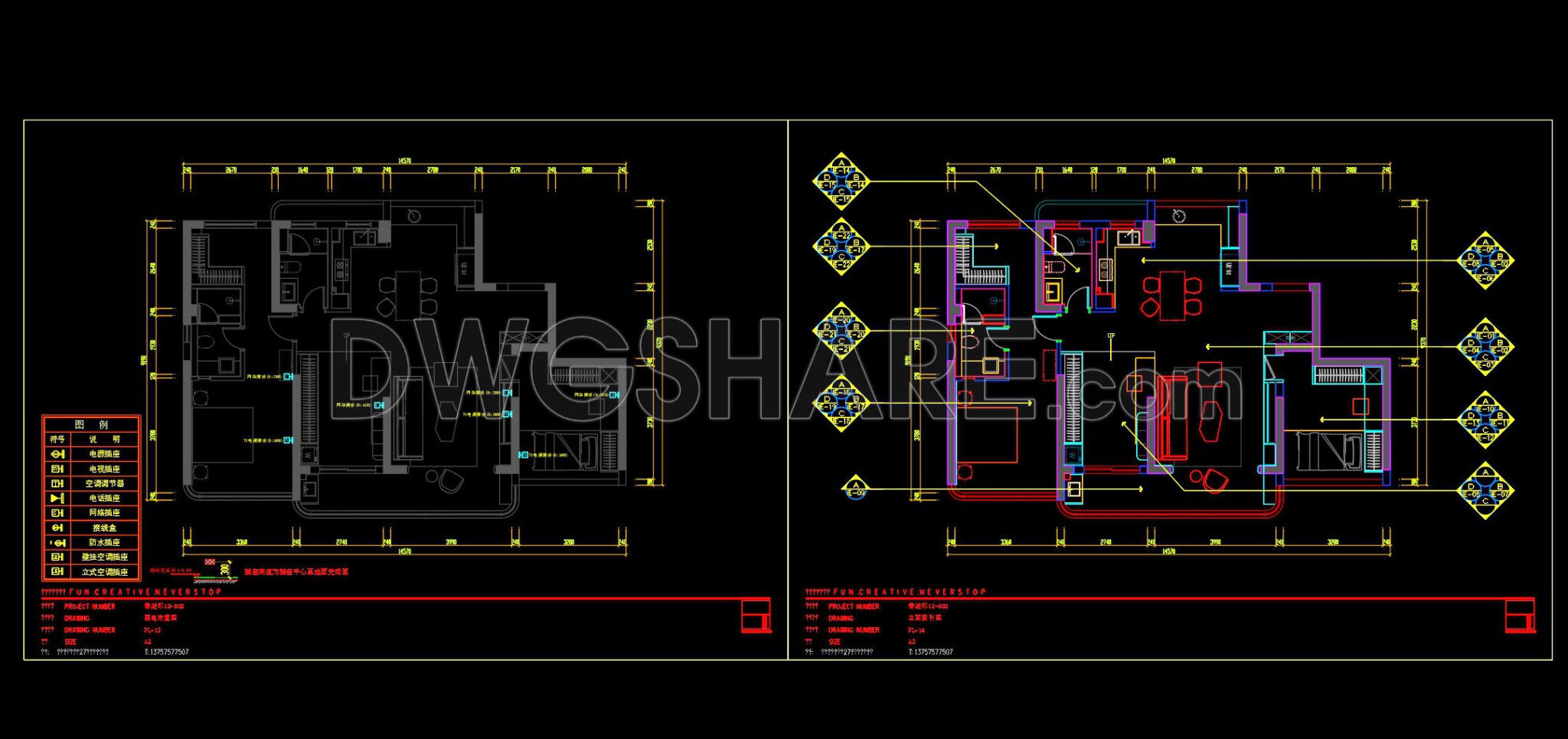 Detailed AutoCAD drawings for the design of a 125m2 apartment in a ...
