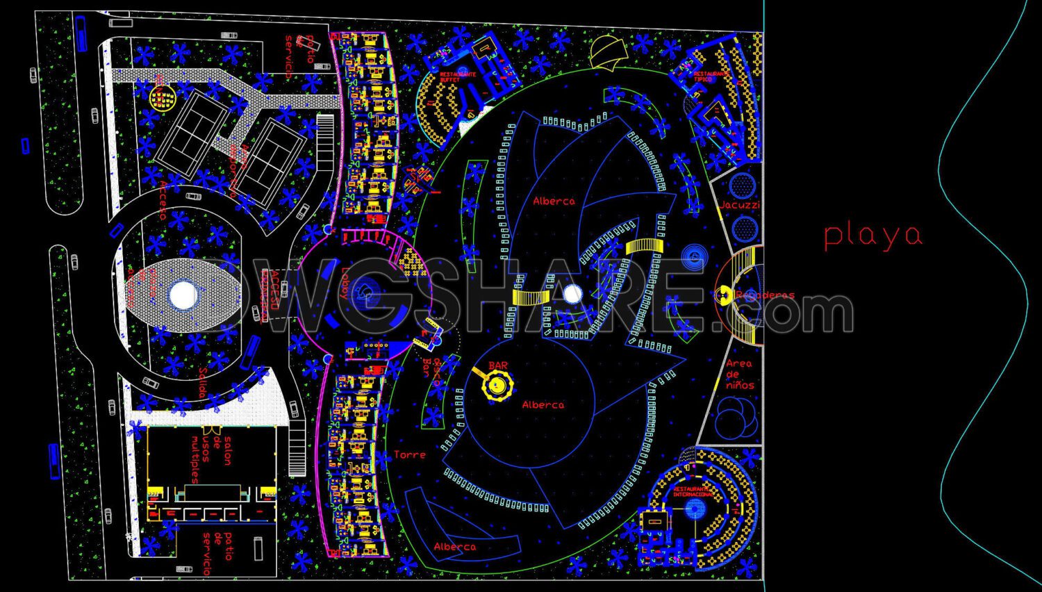 Included are AutoCAD drawings of the functional layouts for the hotel