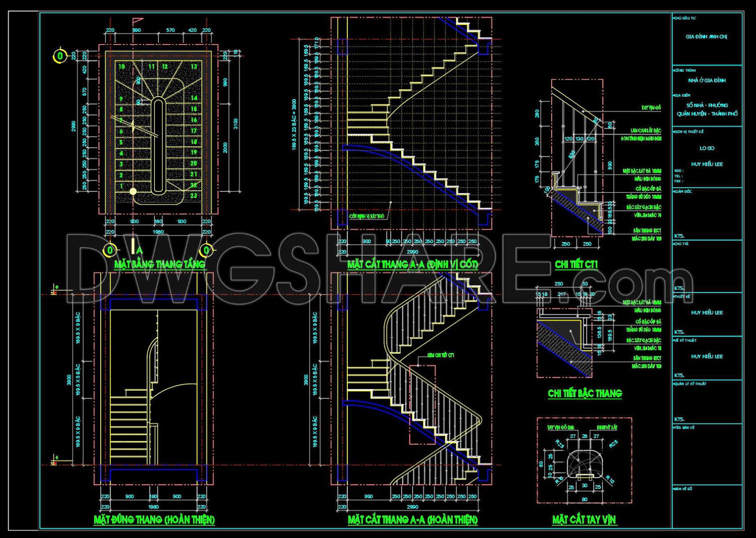 130.Detailed drawings of stairs in autocad file