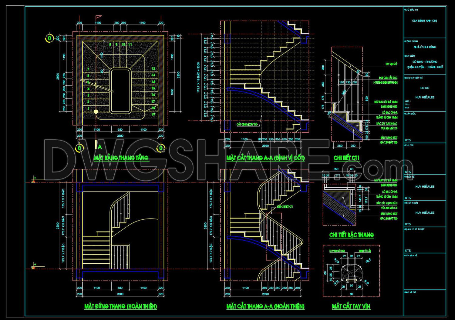 131.Detailed drawings of stairs in autocad file
