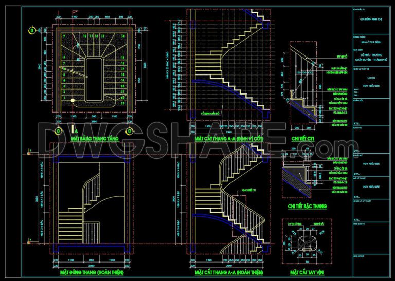 131.Detailed drawings of stairs in autocad file