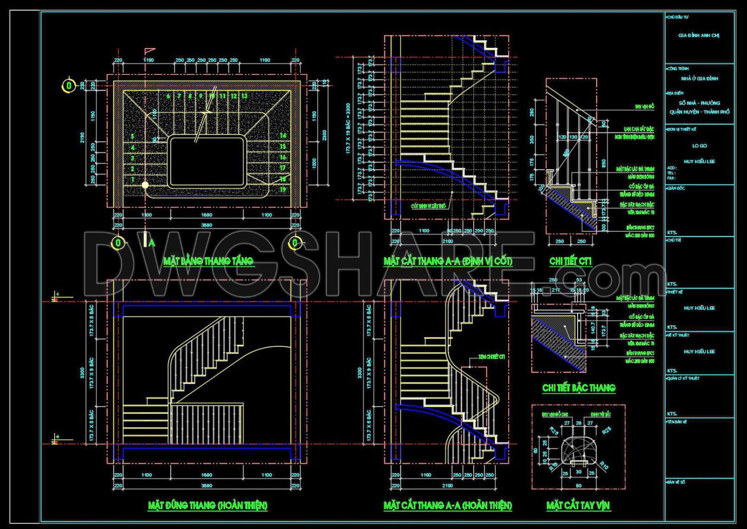 133.Detailed drawings of stairs in autocad file