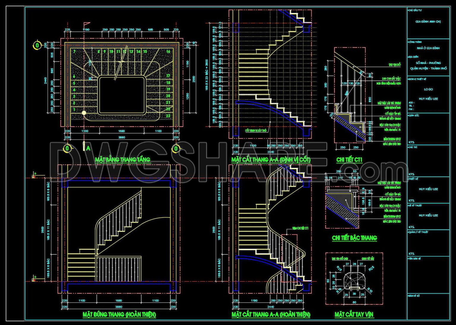 133.Detailed drawings of stairs in autocad file