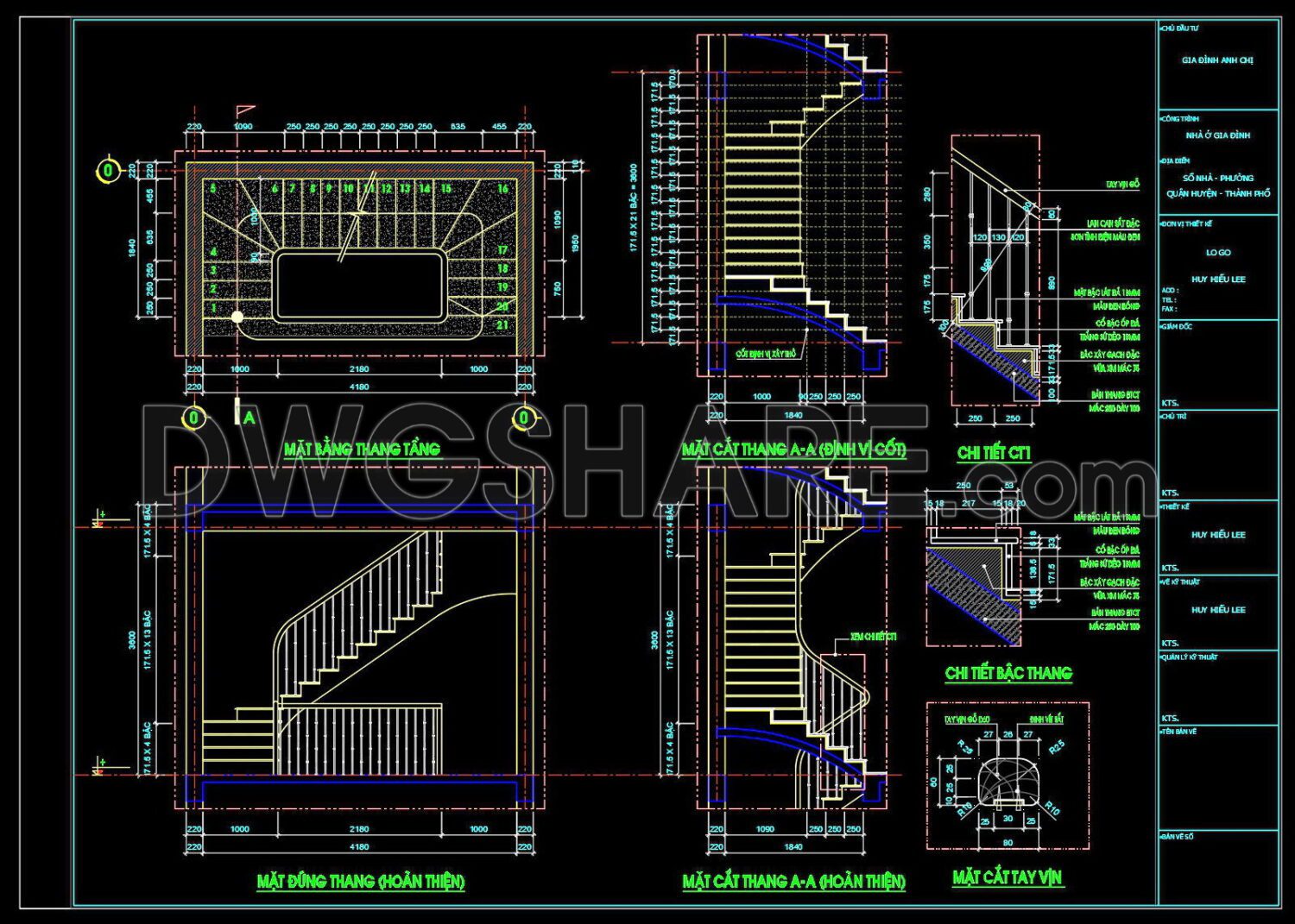 134. Detailed drawings of stairs in autocad file