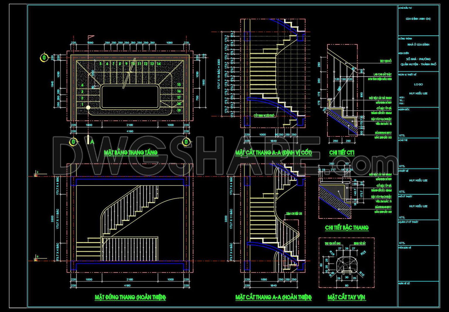 134. Detailed drawings of stairs in autocad file