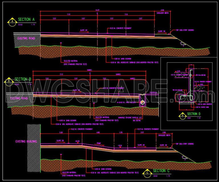135. Cad Drawing Of Road Concrete Pavement Cross Section Detail For ...