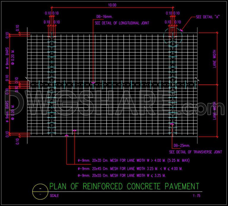 136. Cad Drawing Of Plan of Reinforced Concrete Pavement For Download