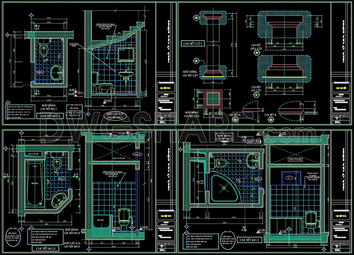 139. WC Layout Plan and elevations details CAD drawings download