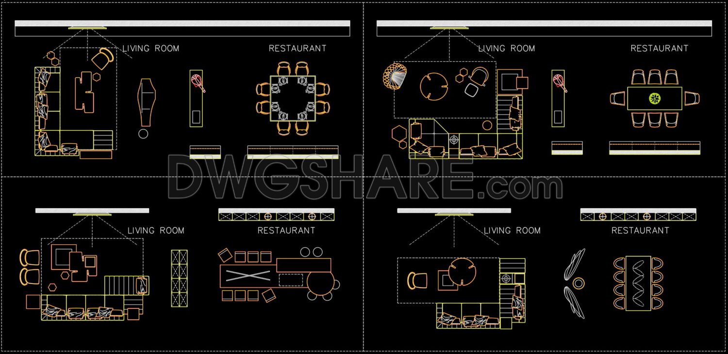 238. CAD blocks for spatial layout of living room and kitchen area ...
