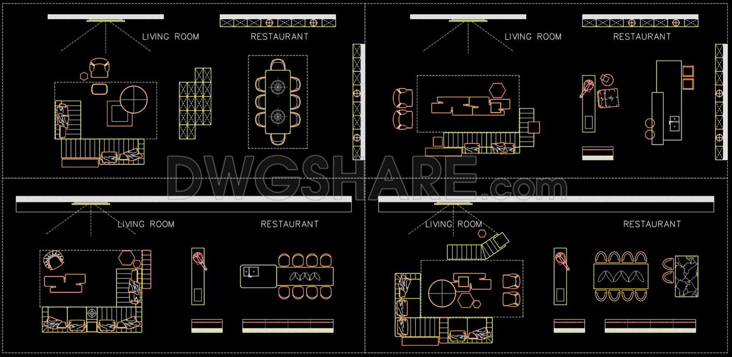 238. CAD blocks for spatial layout of living room and kitchen area ...