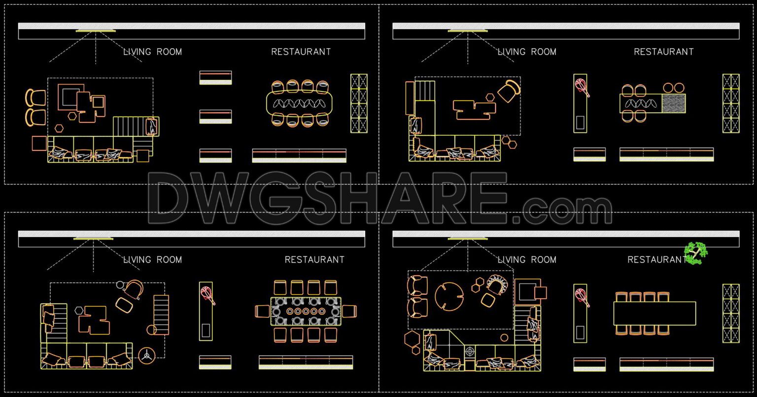 239. CAD blocks for spatial layout of living room and kitchen area