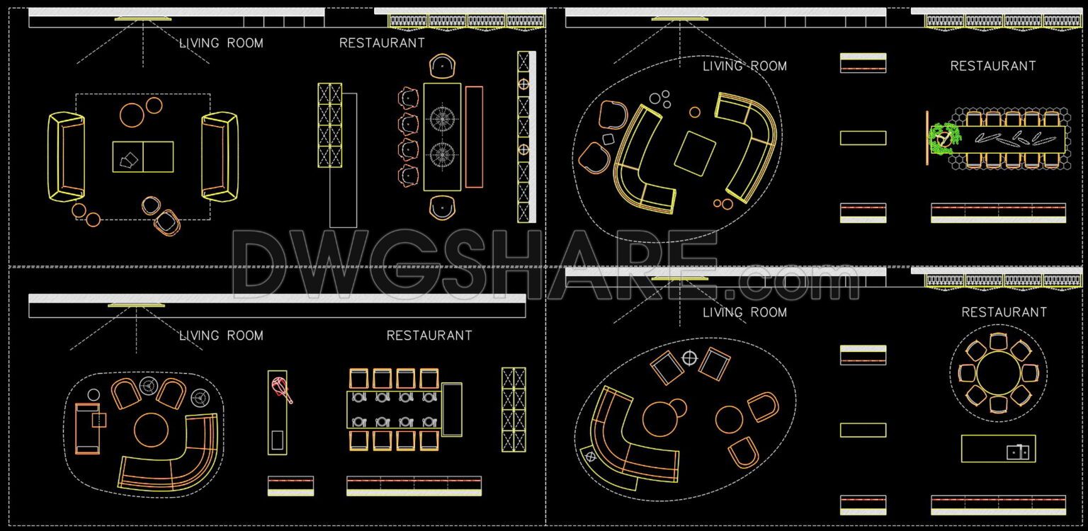 239. CAD blocks for spatial layout of living room and kitchen area
