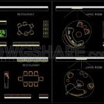 240. CAD blocks for spatial layout of living room and kitchen area ...