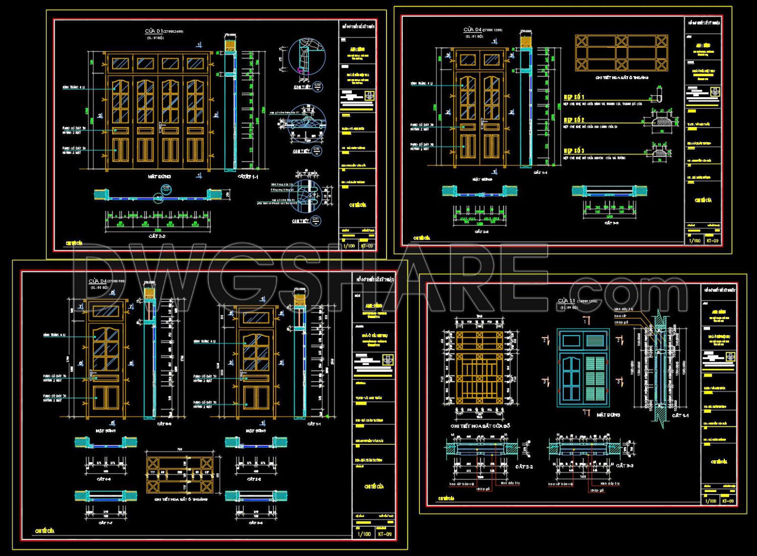459.Detailed AutoCAD Drawings Of Doors, Windows For Download