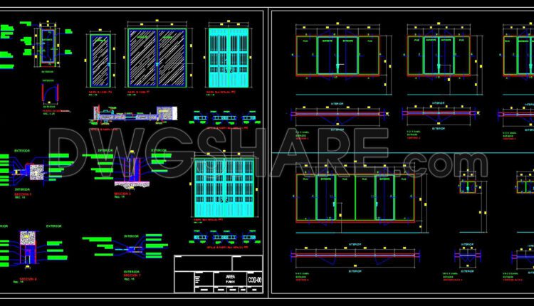 460. The CAD drawing details the construction of the aluminum door ...