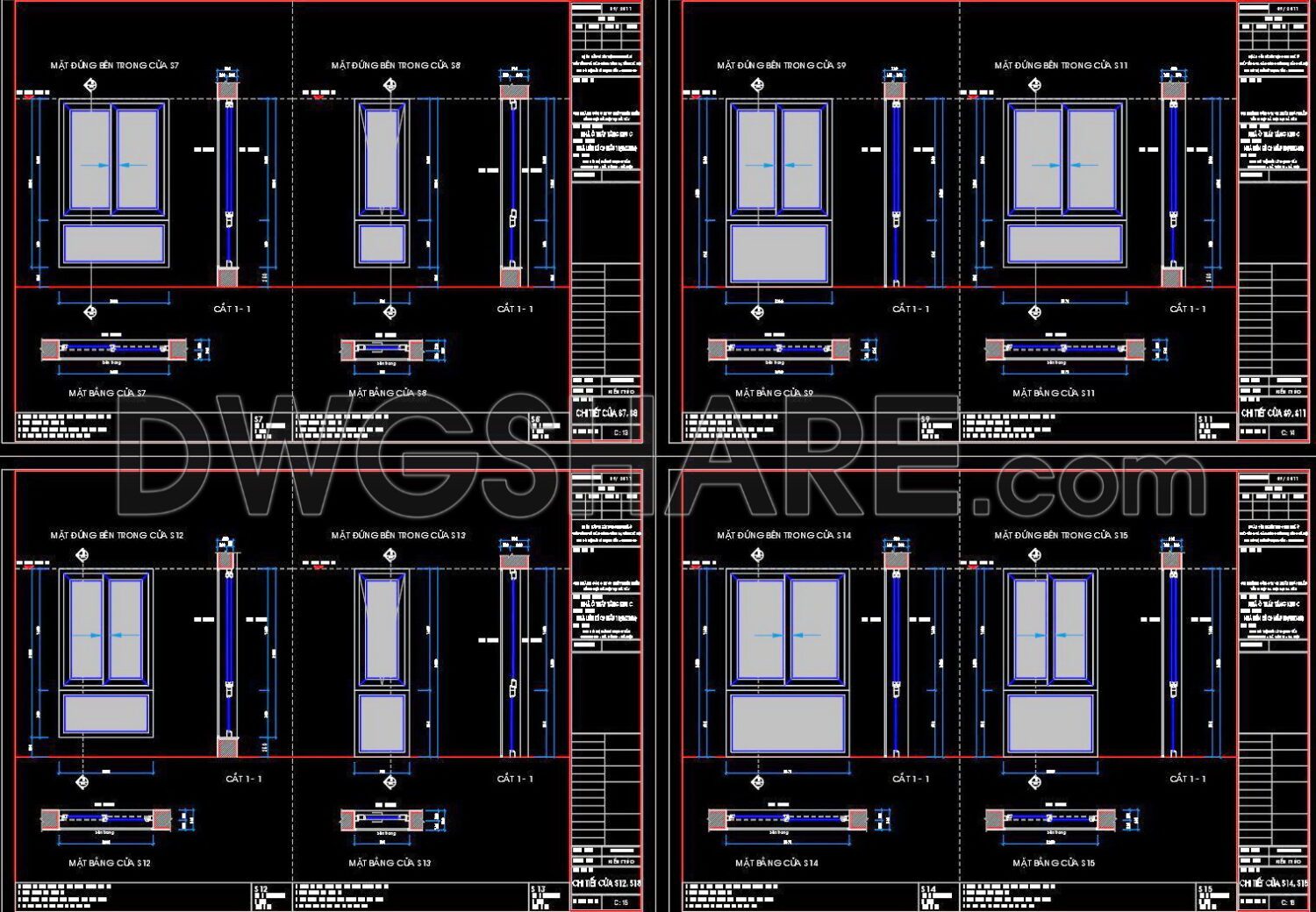 463.Detailed AutoCAD Drawings Of Doors, Windows For Download