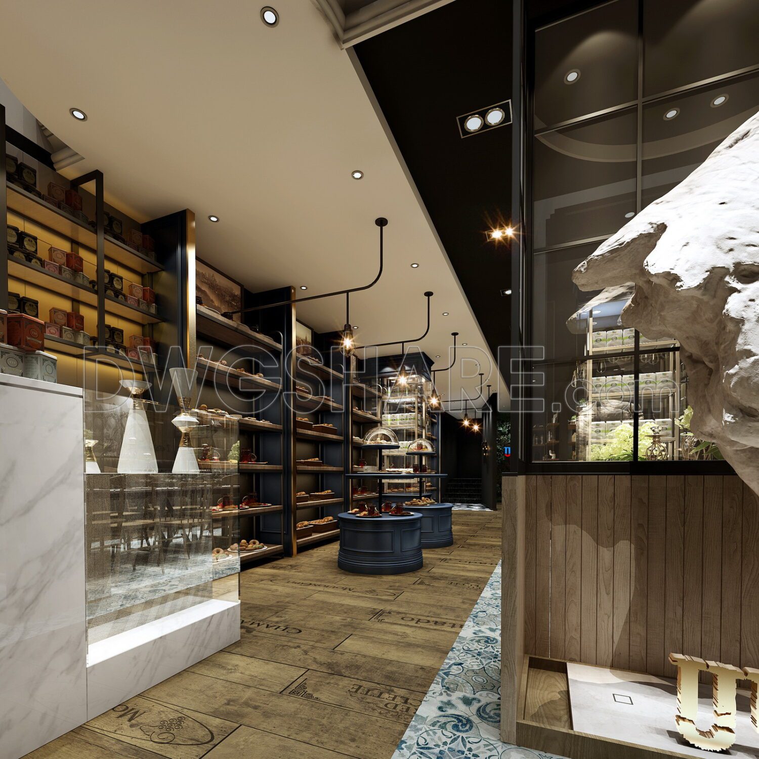 Download the detailed CAD drawing of the bakery restaurant design with ...