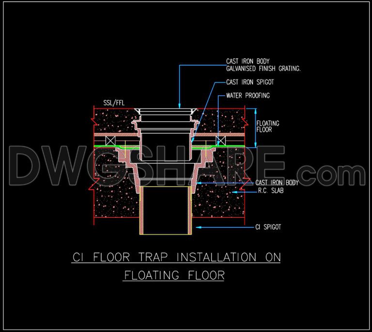 107. Cad Drawing Of Floor Trap Installation On Floating Floor For Download