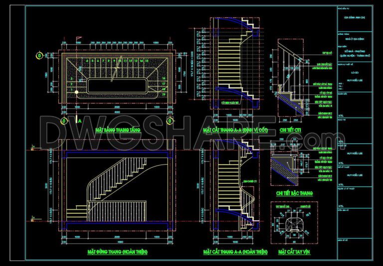 135. Detailed drawings of stairs in autocad file