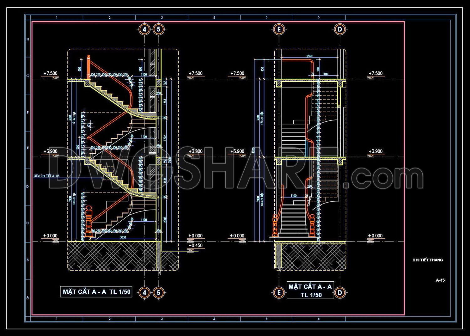 136. Detailed drawings of stairs in autocad file