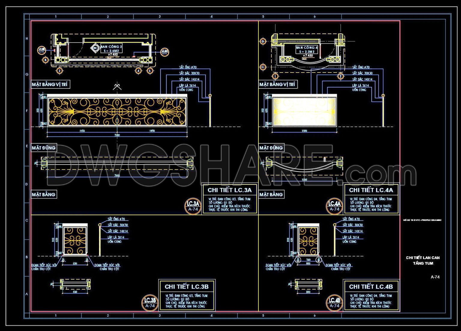 137. A detailed CAD drawing of wrought iron railing for stairs ...