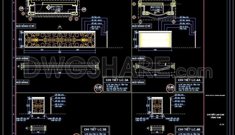 137. A detailed CAD drawing of wrought iron railing for stairs ...