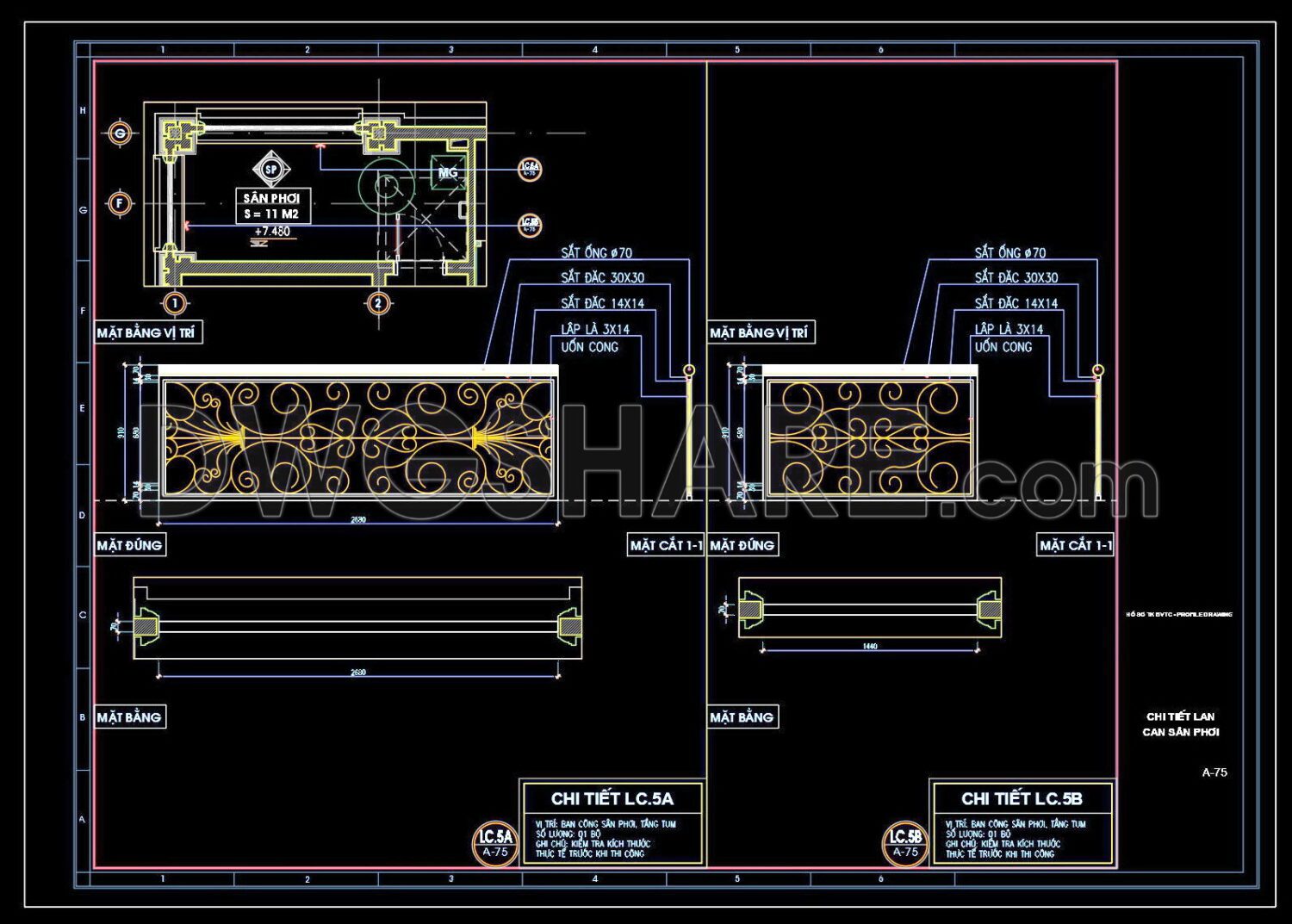 137. A detailed CAD drawing of wrought iron railing for stairs ...