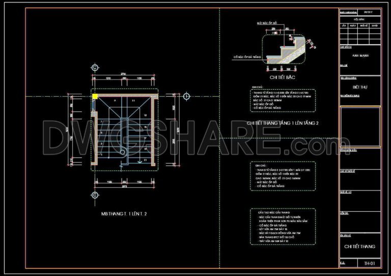 138. Detailed drawings of stairs in autocad file