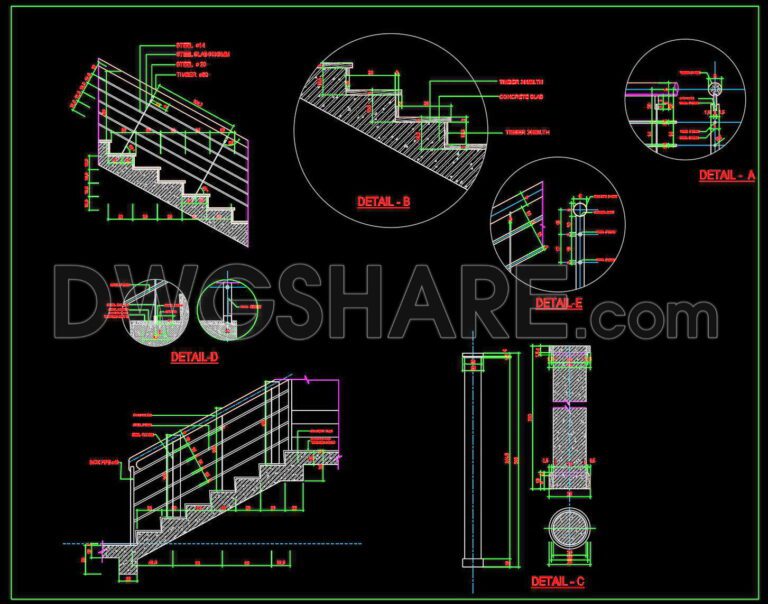 141. Detailed drawings of stairs in autocad file
