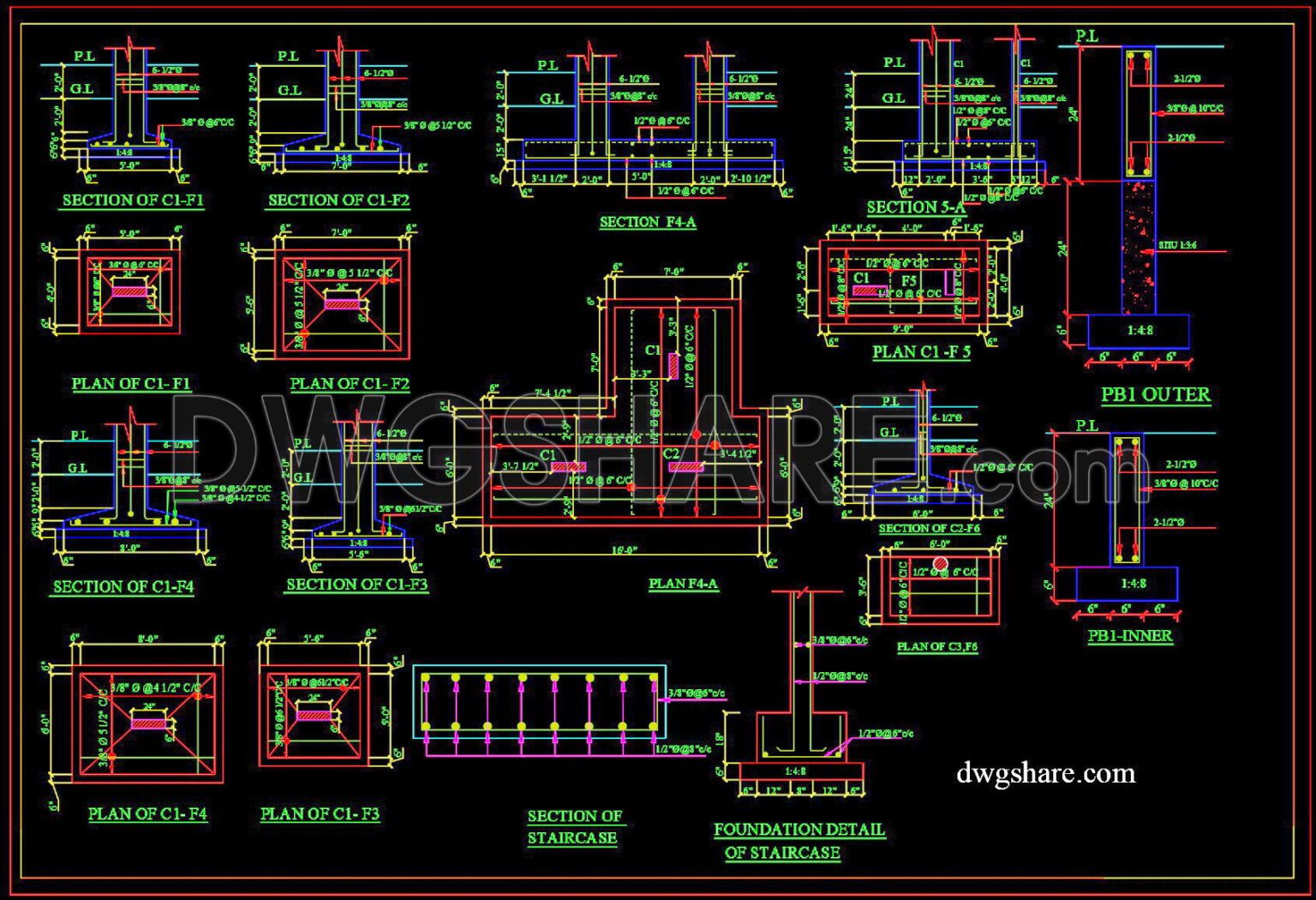142. Cad Drawing Of Foundation Reinforced Concrete Sections Details For ...