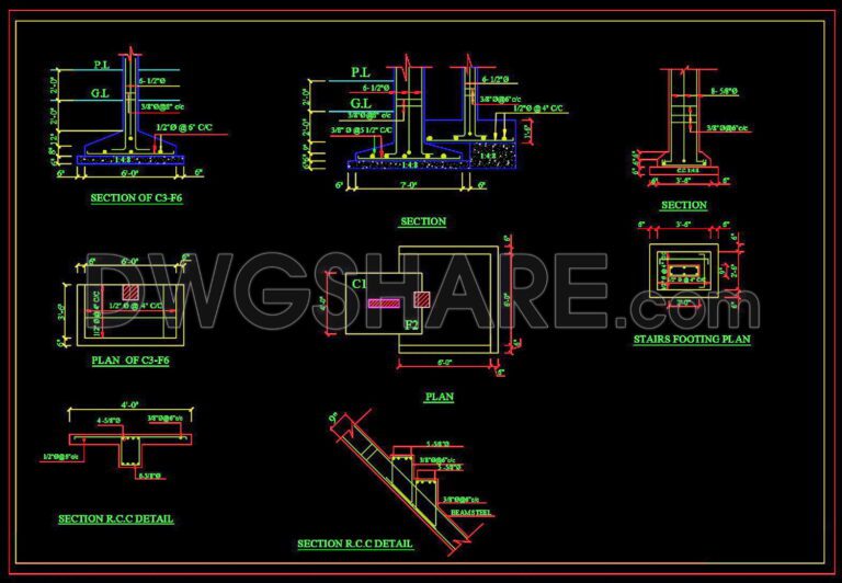 142. Cad Drawing Of Foundation Reinforced Concrete Sections Details For ...