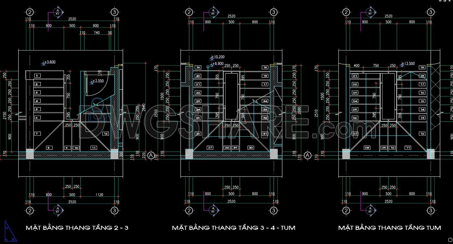 142. Detailed drawings of stairs in autocad file