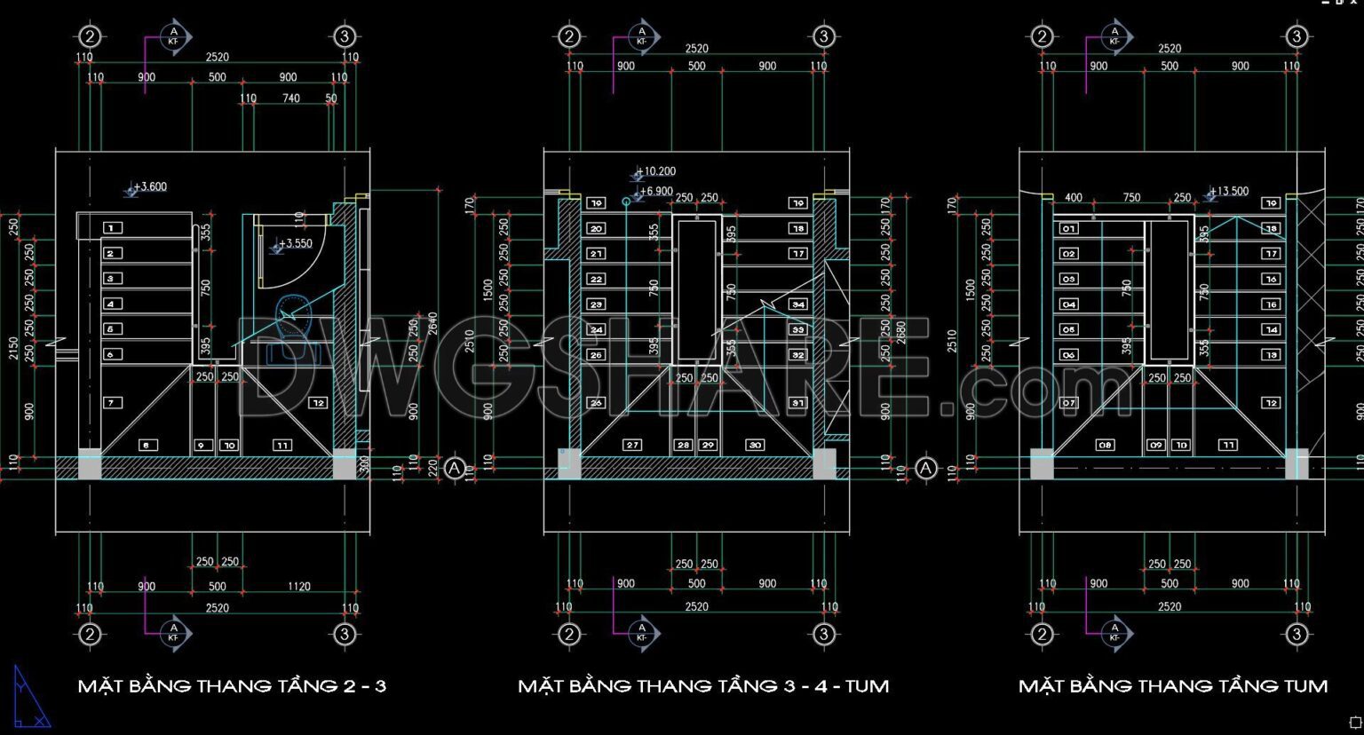 142. Detailed drawings of stairs in autocad file