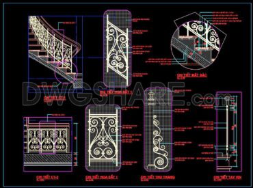 144. The detailed CAD drawing of an artistic wrought iron railing for ...