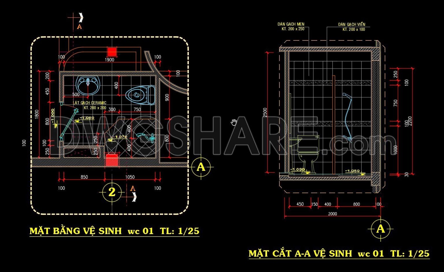 144. WC Layout Plan and elevations details CAD drawings download