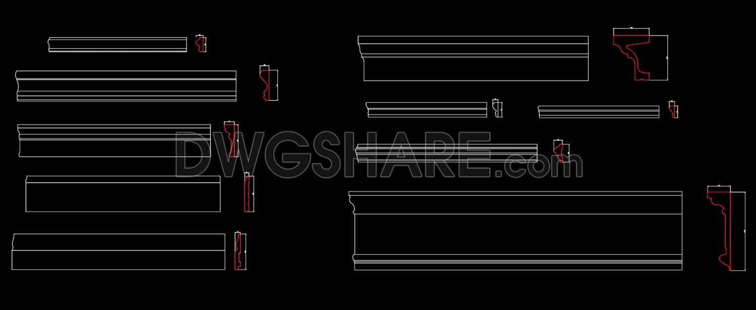 145. The CAD drawings for Smooth Wall Decorative Molding for free download