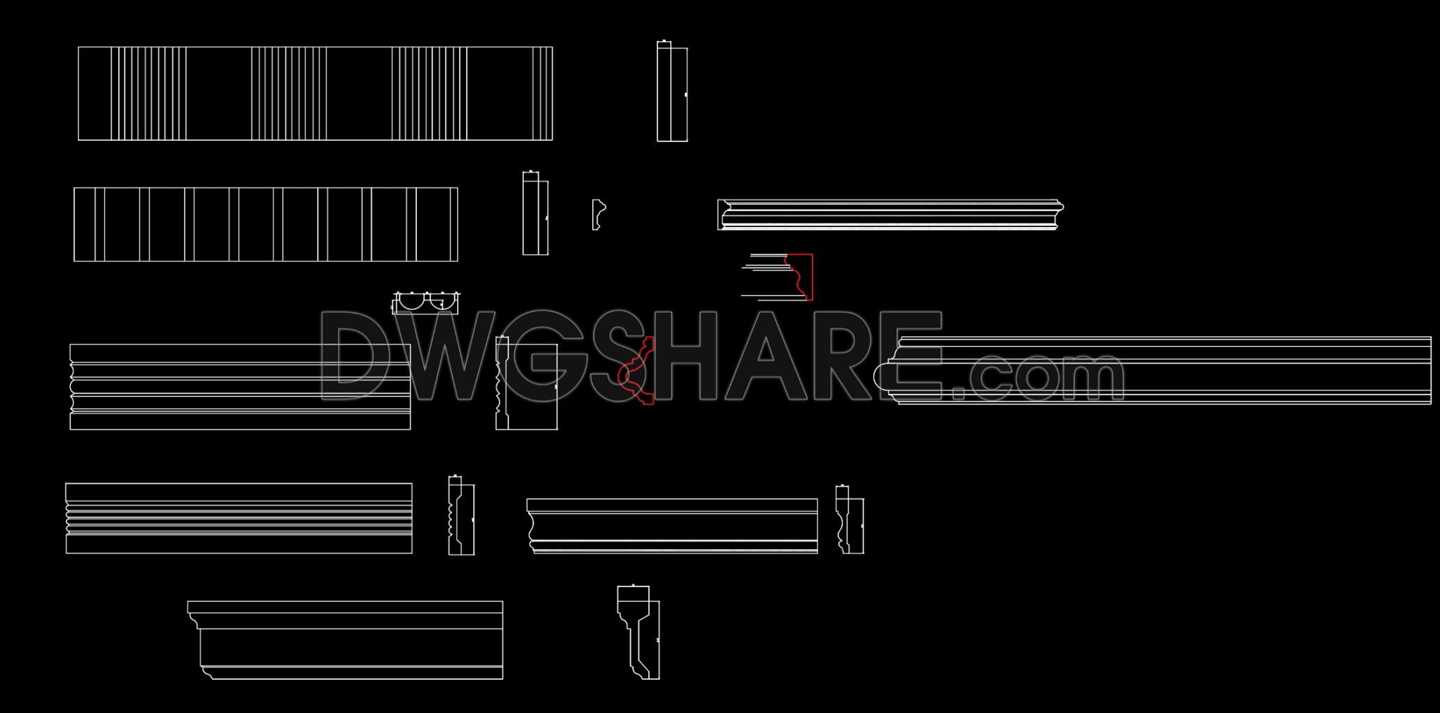 145. The CAD drawings for Smooth Wall Decorative Molding for free download