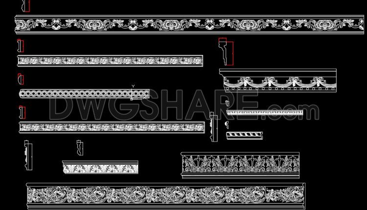 146. CAD drawings for Floral Pattern Wall Decorative Molding for free ...