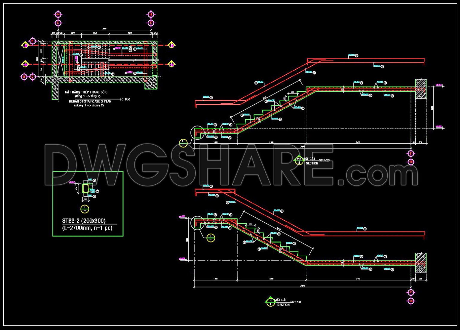 146. Cad Drawing Of Staircase Reinforcement Concrete For Download