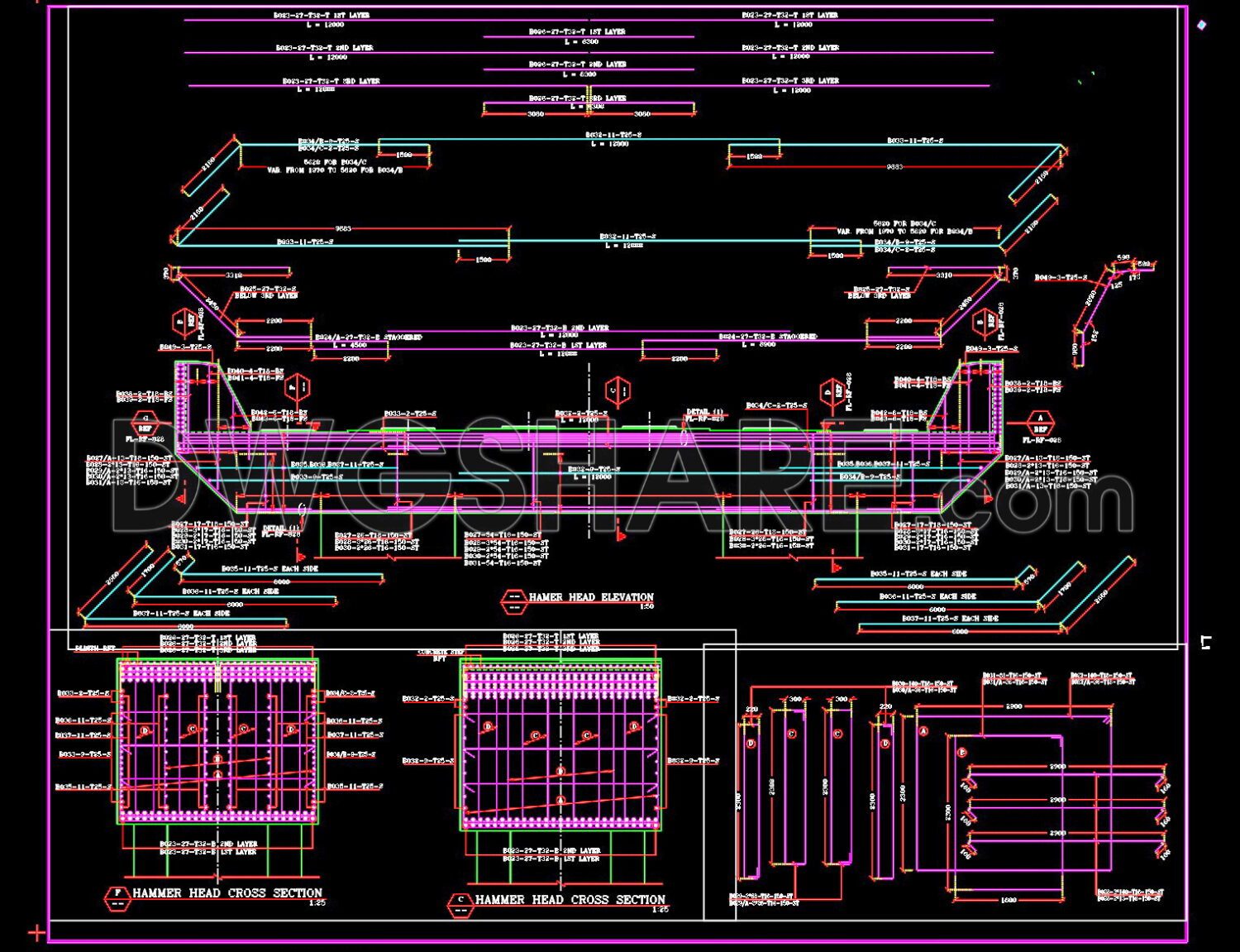 148. Cad Drawing Of Bridge Hammer Head Cross Section Details For Download