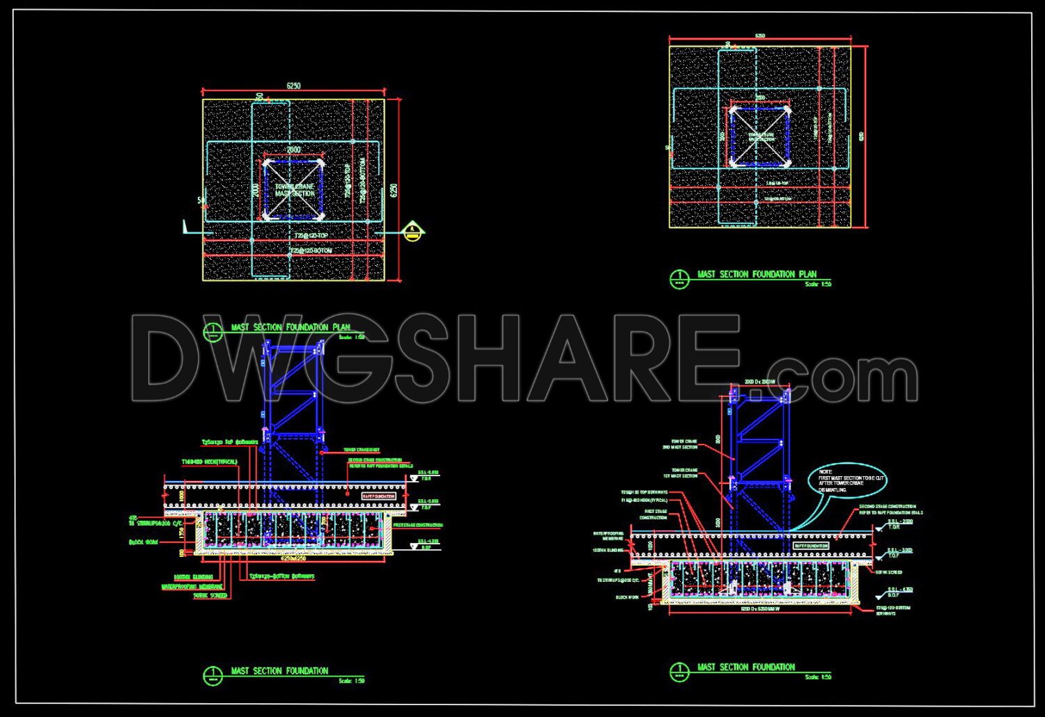 150. Cad Drawing Of Tower Crane Raft Foundation Details For Download