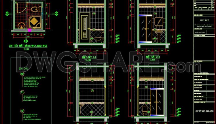 152. WC Layout Plan and elevations details CAD drawings download - Free ...