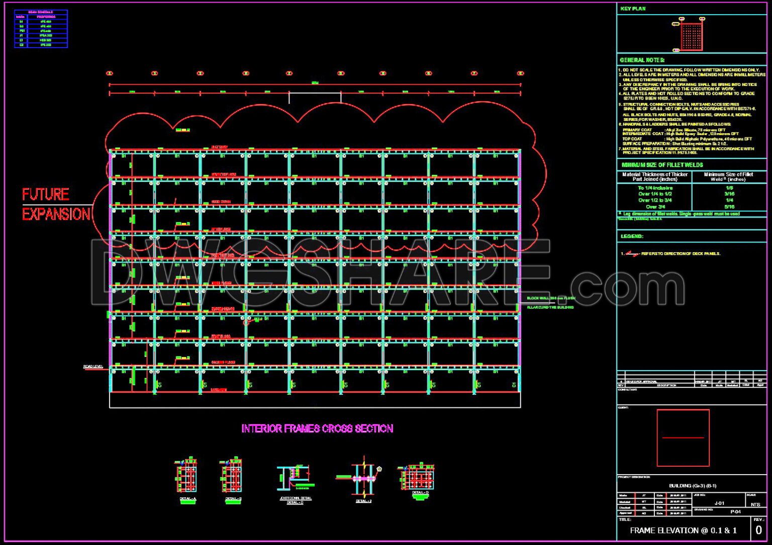 153. Cad Drawing Of Steel Frame Elevation and Cross Section Details For ...