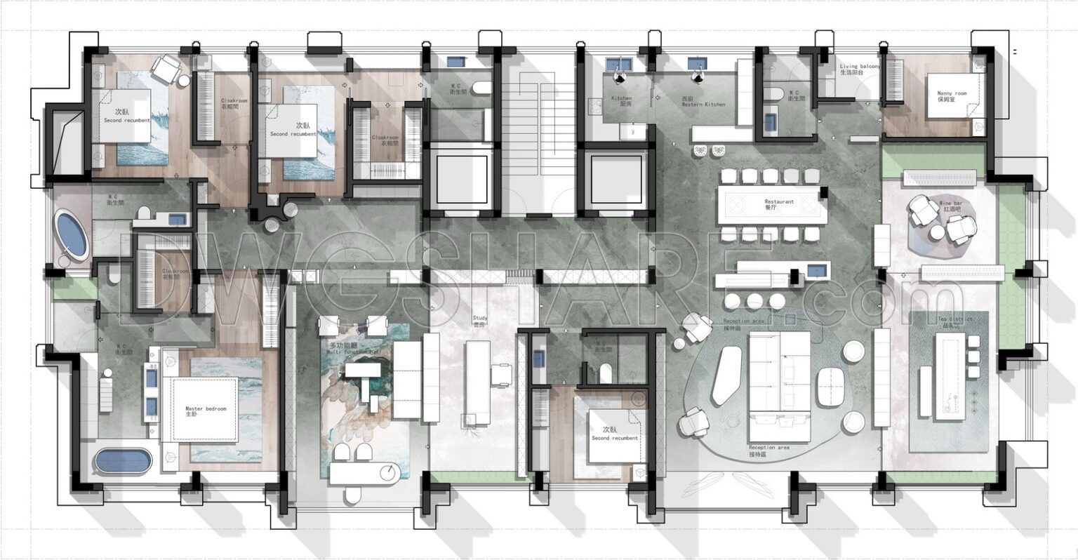 193. Functional floor plan CAD drawing of an apartment with an area of ...