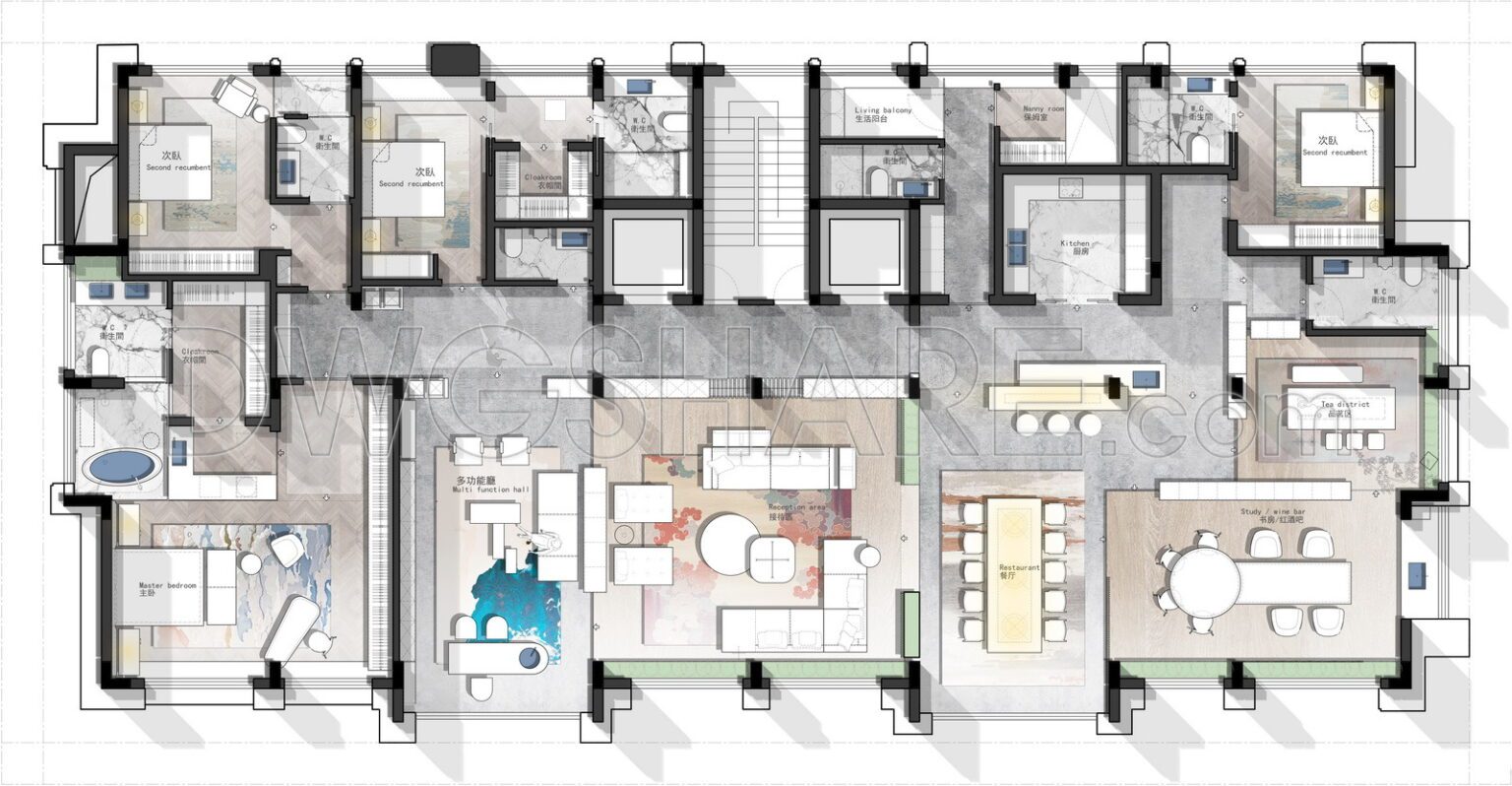 195. Functional floor plan CAD drawing of an apartment with an area of ...