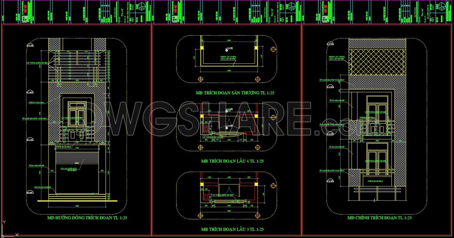 218. Detailed CAD drawings of vertical facades in Modern architecture