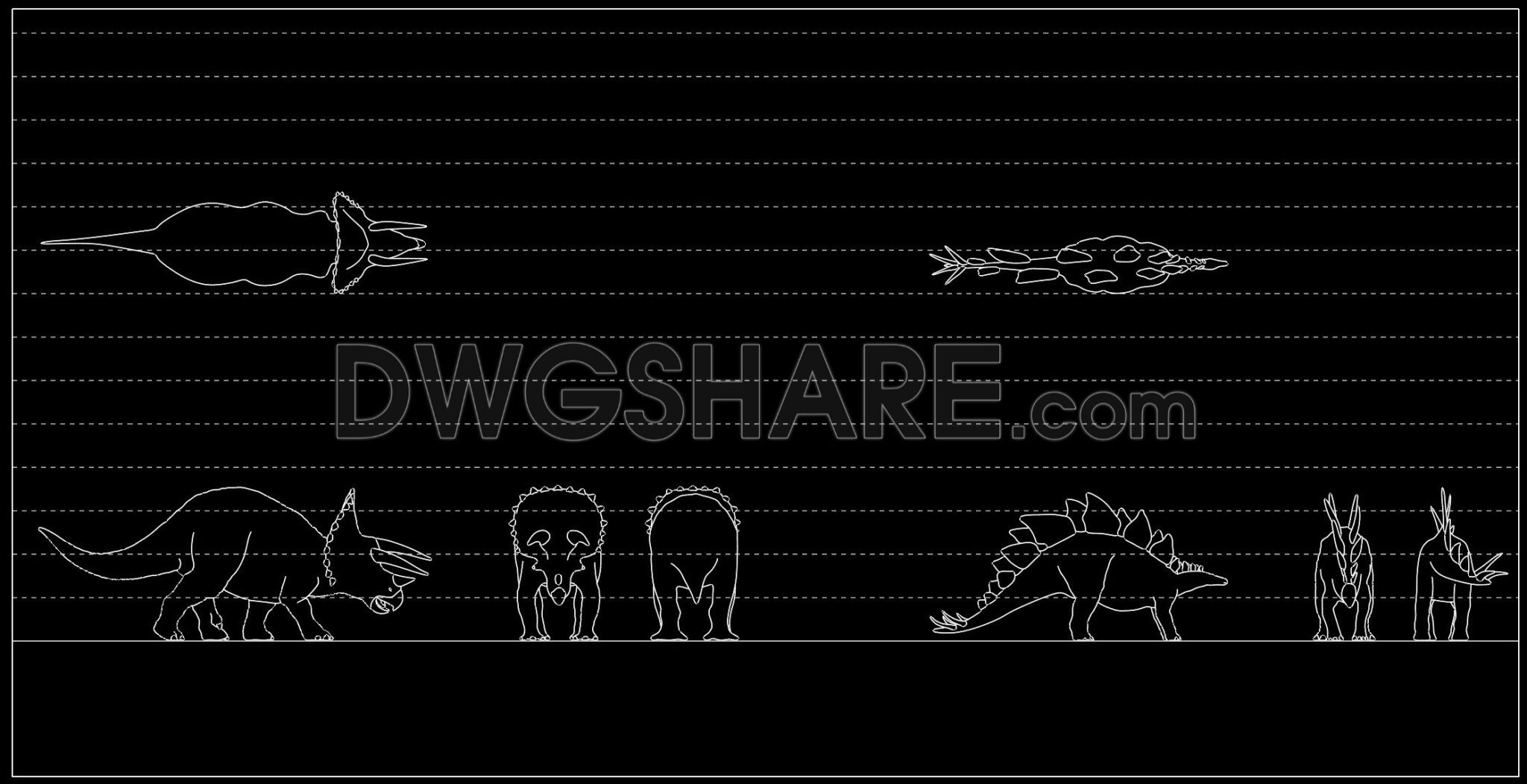 22. Description of a CAD Drawing of Various Types of Dinosaurs
